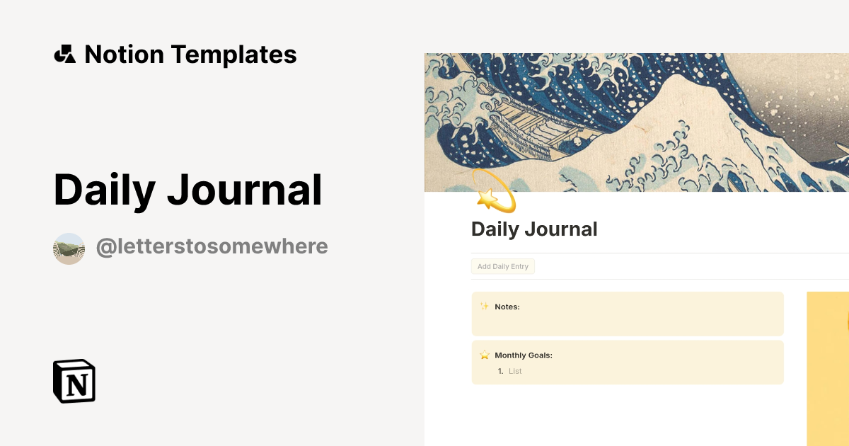 Daily Journal Template by Letters To Somewhere | Notion Marketplace