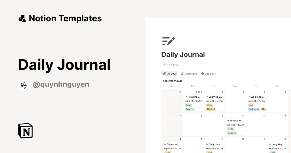 Daily Journal Template | Notion Marketplace