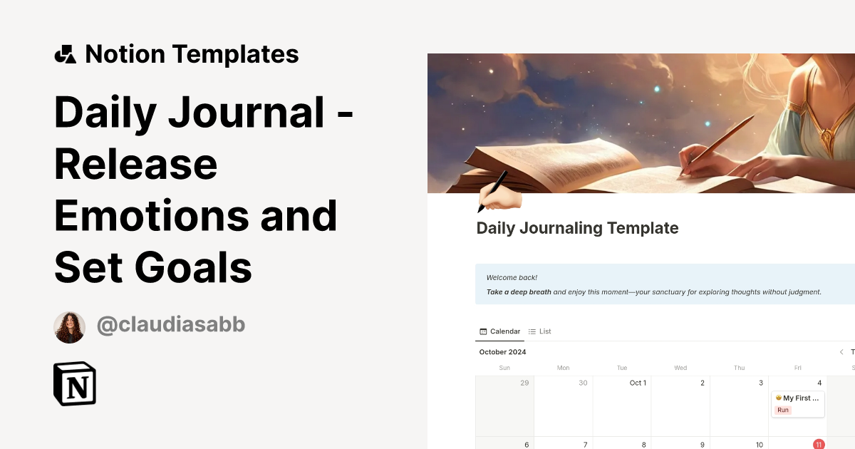 Daily Journal - Release Emotions and Set Goals Template by Claudia Sabb ...