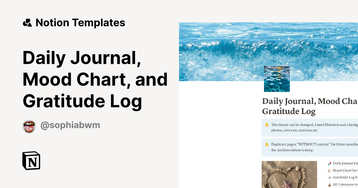 Daily Journal, Mood Chart, and Gratitude Log Template by Sophia Bows ...