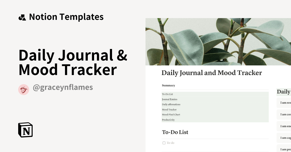 Daily Journal & Mood Tracker Template by Ania | Notion Marketplace