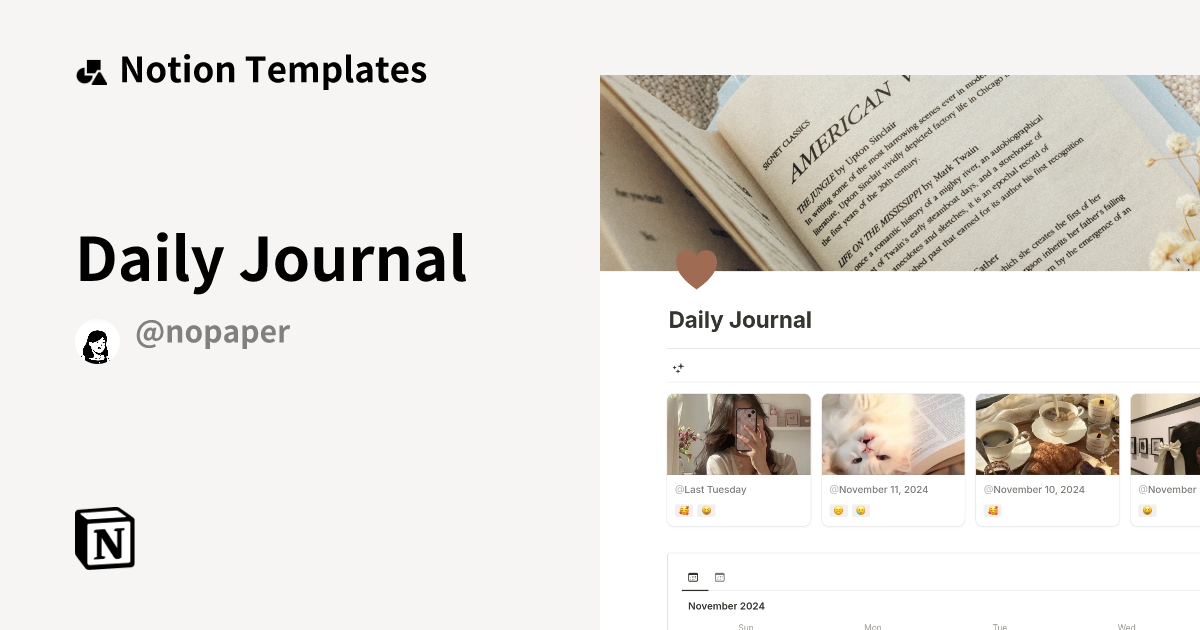Daily Journal Template by Nopaper | Notion Marketplace