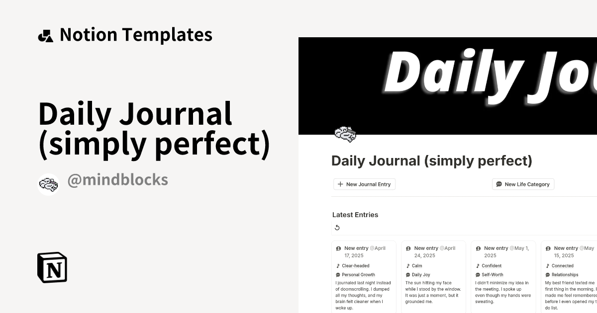 Daily Journal (simply perfect) Template by MindBlocks | Notion Marketplace