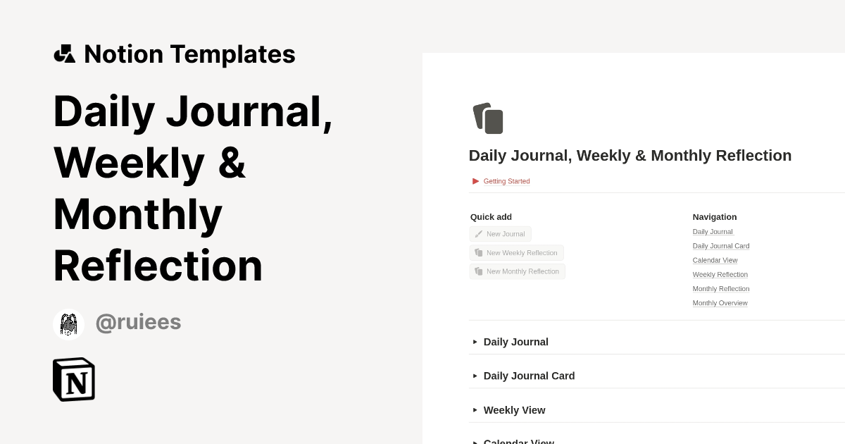 Daily Journal, Weekly & Monthly Reflection Template | Notion Marketplace