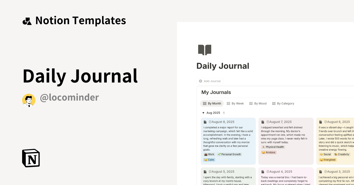 Daily Journal Template by Locominder | Notion Marketplace