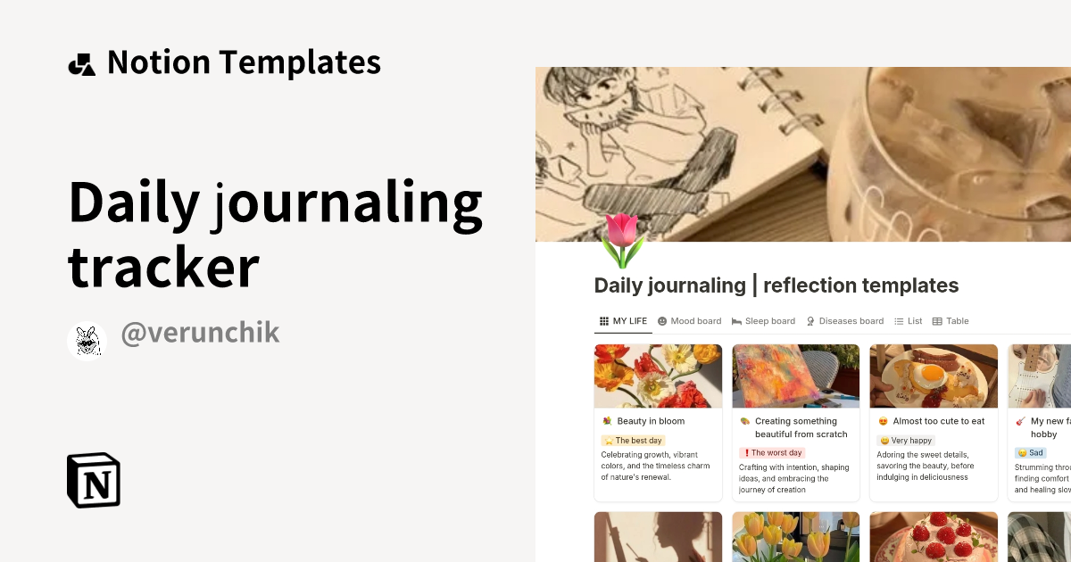 Daily journaling tracker Template | Notion Marketplace