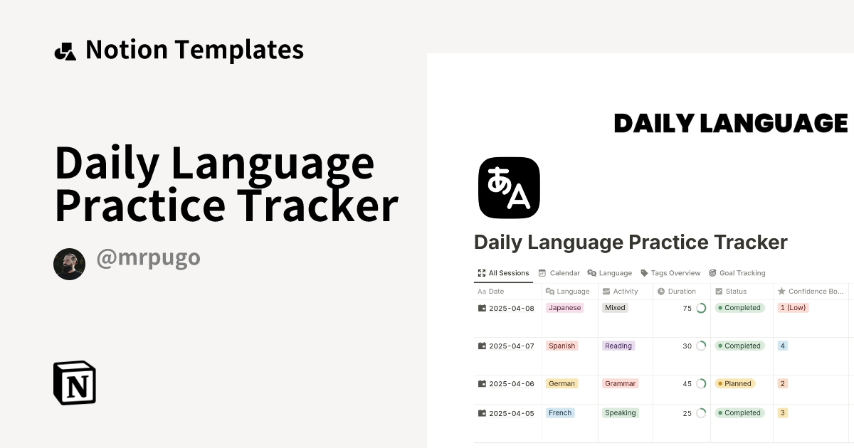 Daily Language Practice Tracker Template | Notion Marketplace