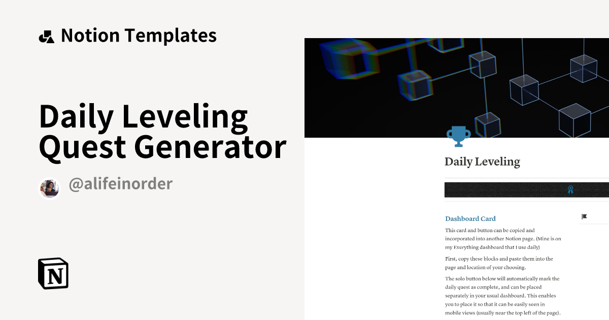Daily Leveling Quest Generator Template by A Life in Order | Notion ...