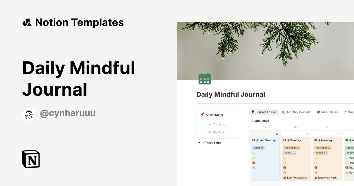 Daily Mindful Journal Template by haru-chan | Notion Marketplace