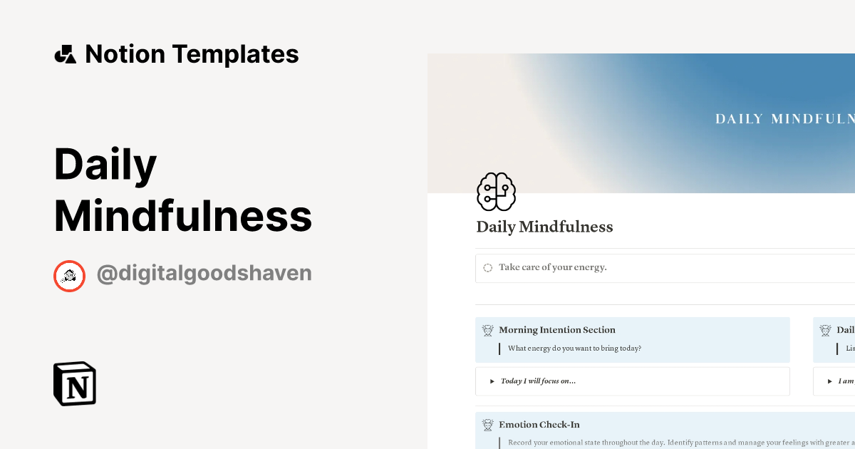 Daily Mindfulness Template by Digital Goods Haven | Notion Marketplace
