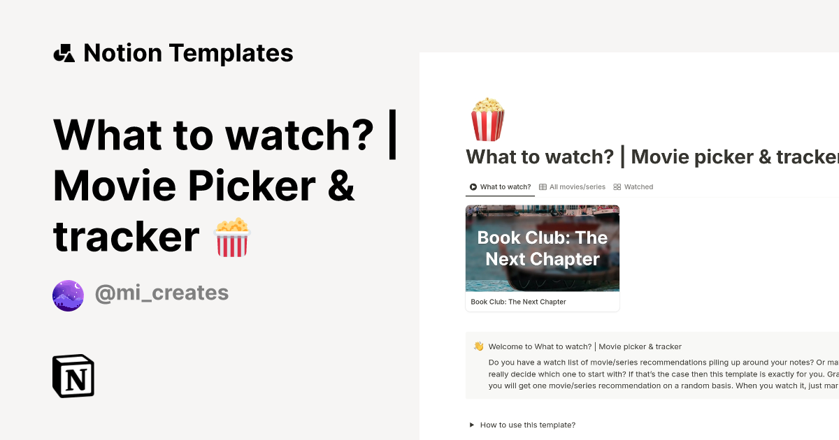 What to watch? | Movie Picker & tracker 🍿 Template | Notion Marketplace