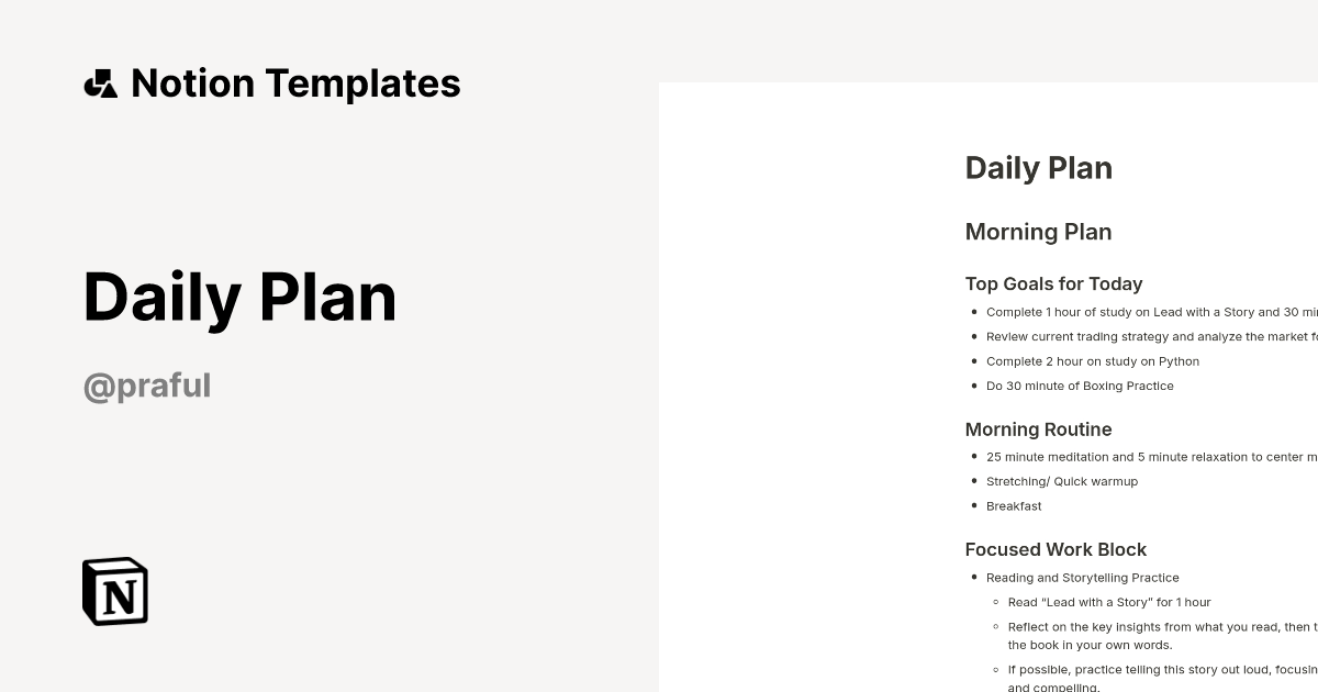 Daily Plan Template by Praful Shrestha | Notion Marketplace