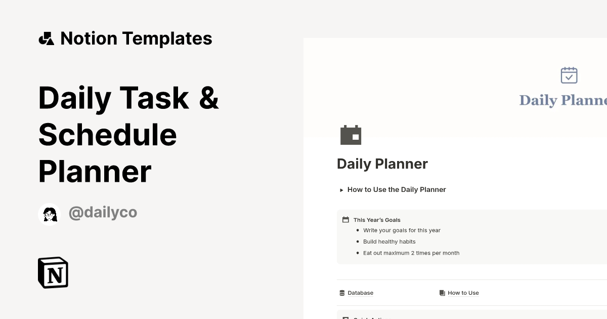 Daily Task & Schedule Planner Template by dailyco | Notion Marketplace