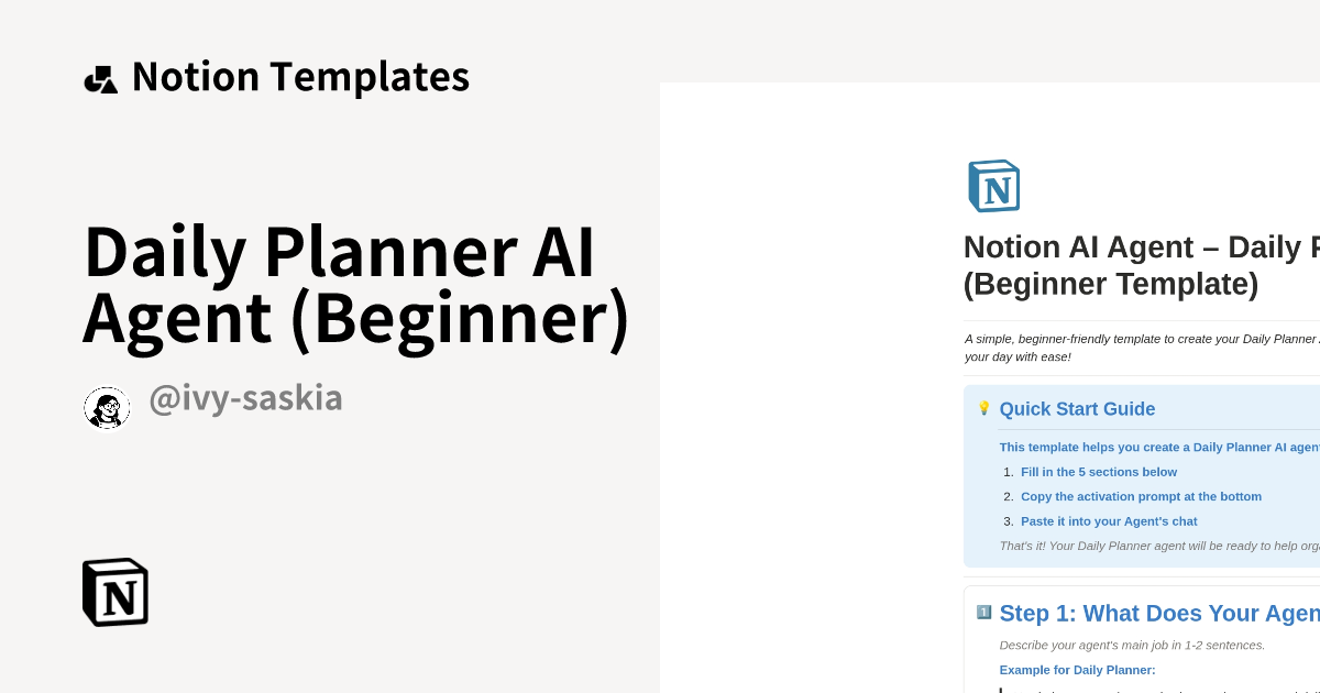 Daily Planner AI Agent (Beginner) Template by Ivy Saskia | Notion ...