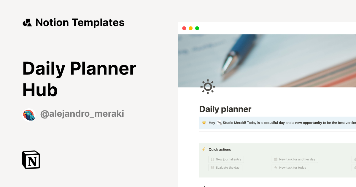 Daily Planner Hub Template | Notion Marketplace