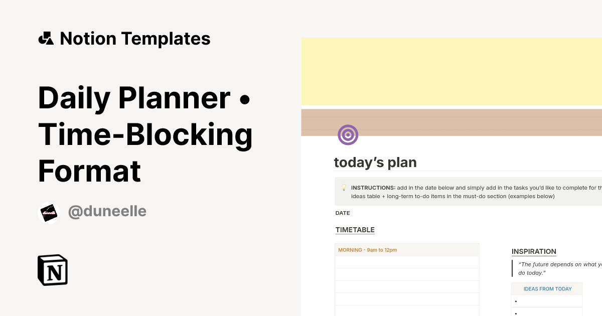 Daily Planner • Time-Blocking Format Template by DUNE ELLE | Notion ...