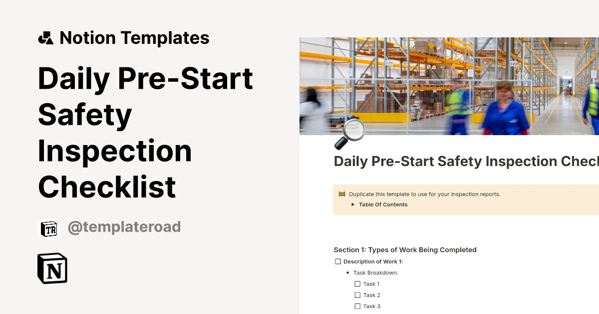 Daily Pre-Start Safety Inspection Checklist Template by Template Road ...