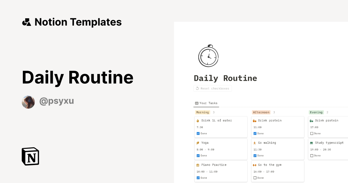 Daily Routine Template by PSY XU | Notion Marketplace