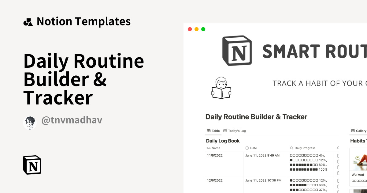Daily Routine Builder & Tracker Template by TnvMadhav | Notion Marketplace