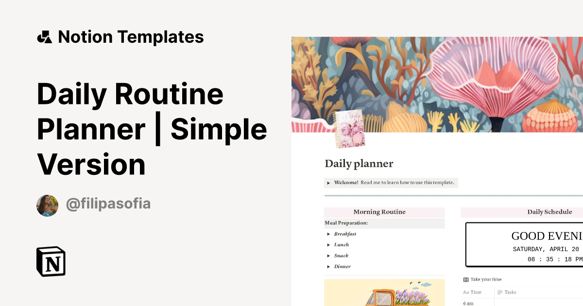 Daily Routine Planner | Simple Version Template by Filipa Sofia 🌼 ADHD | Life | Notion Marketplace