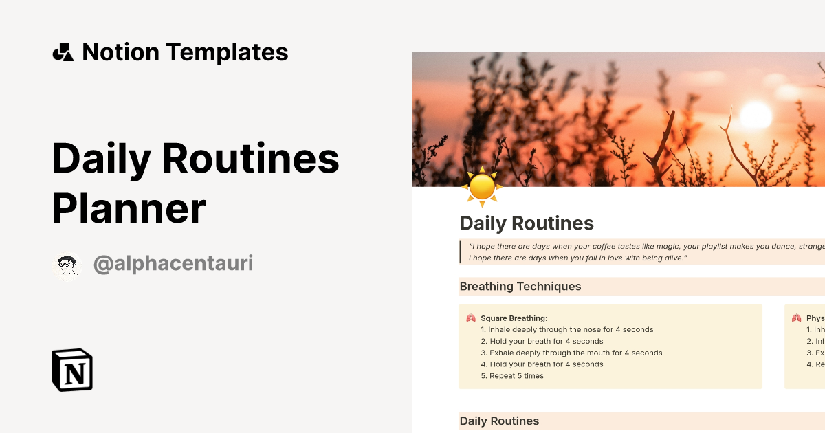 Daily Routines Planner Template | Notion Marketplace
