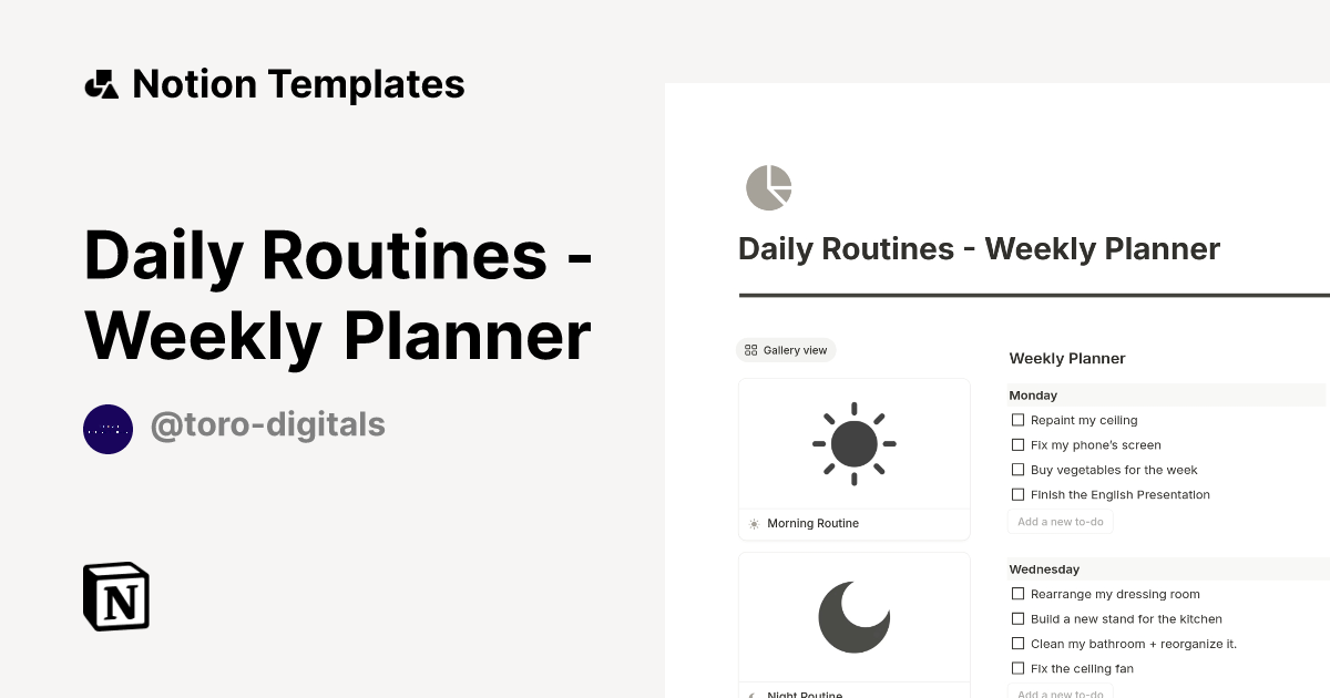 Daily Routines - Weekly Planner Template by Toro Digitals | Notion ...