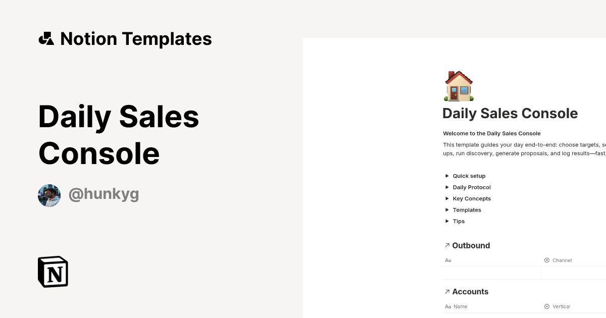 Daily Sales Console Template by Grant Hillam | Notion Marketplace