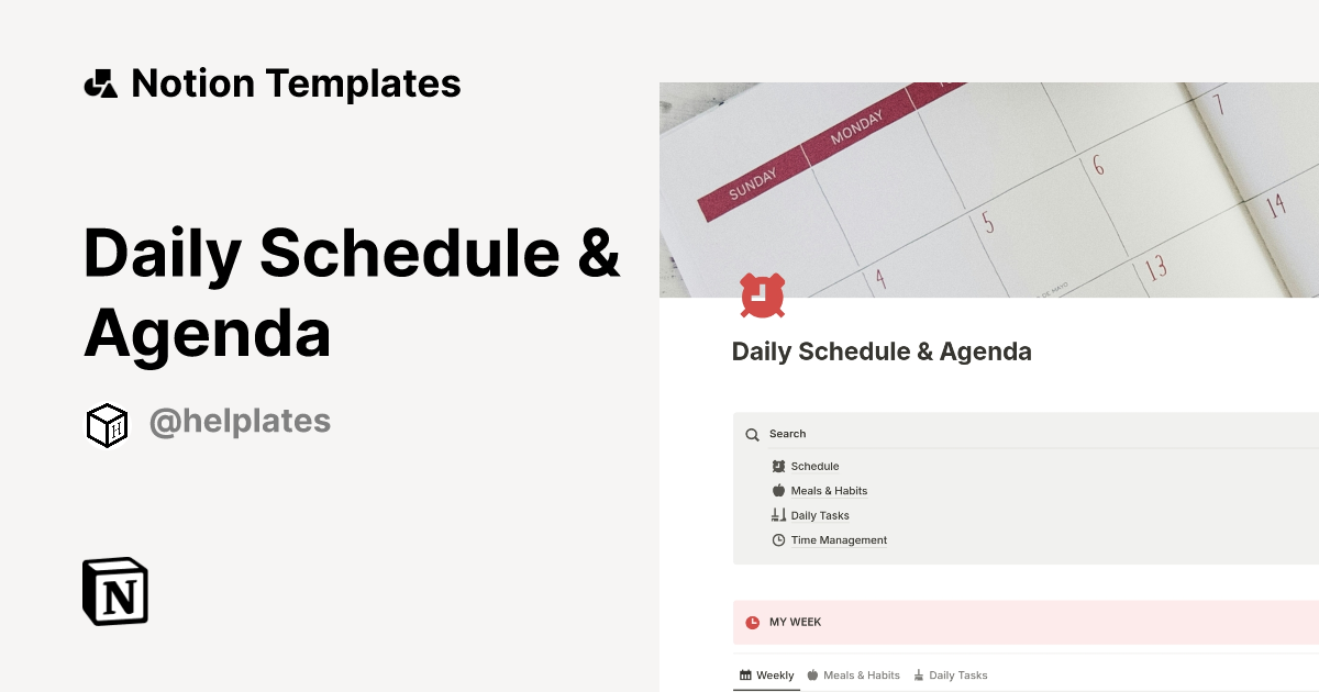 Daily Schedule & Agenda Template by Helplates | Notion Marketplace