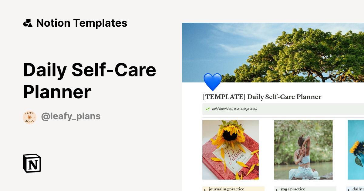 Daily Self-Care Planner Template by Leafy Plans | Notion Marketplace