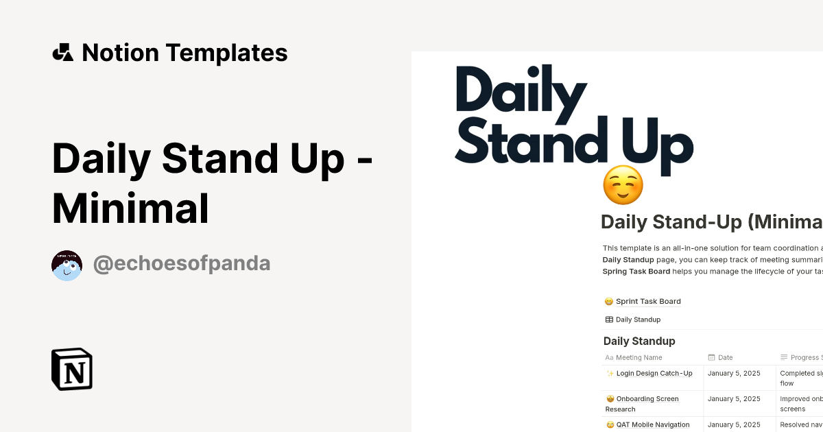 Daily Stand Up - Minimal Template | Notion Marketplace