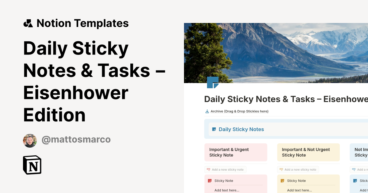 Daily Sticky Notes & Tasks – Eisenhower Edition Template | Notion ...