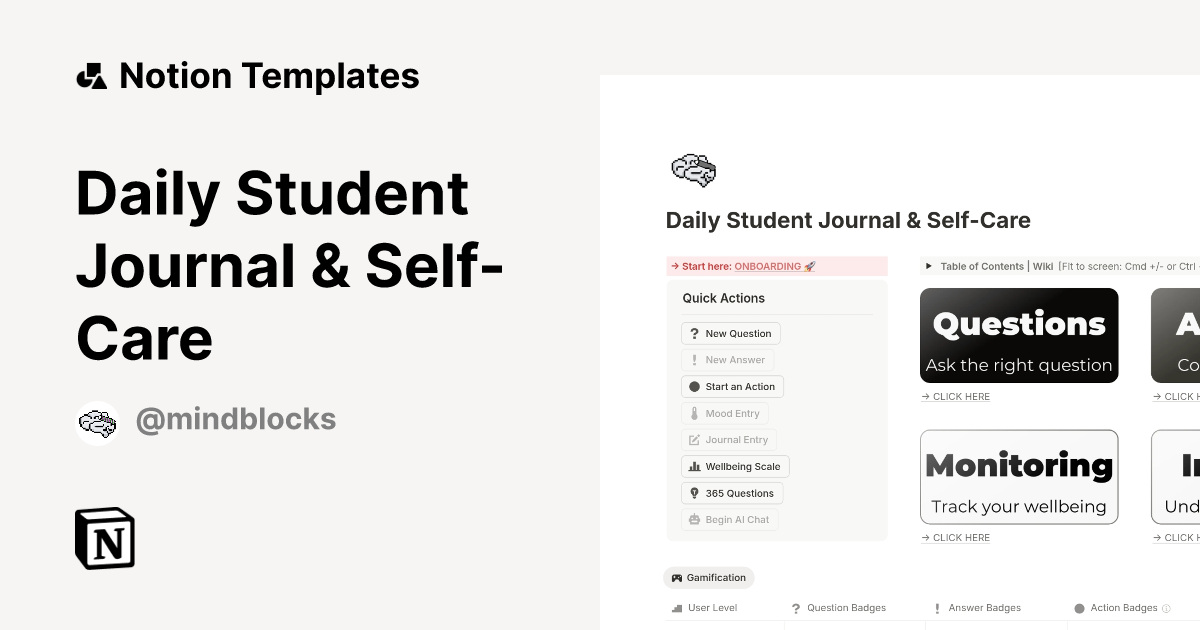 Daily Student Journal & Self-Care Template | Notion Marketplace