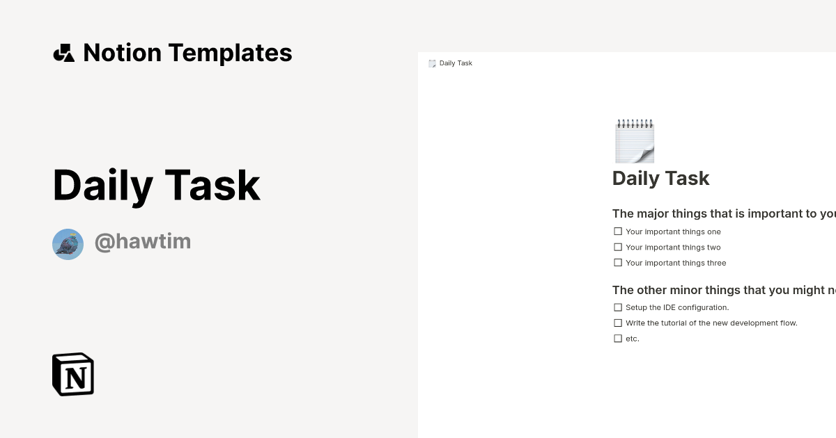 Daily Task Template by hawtim | Notion Marketplace