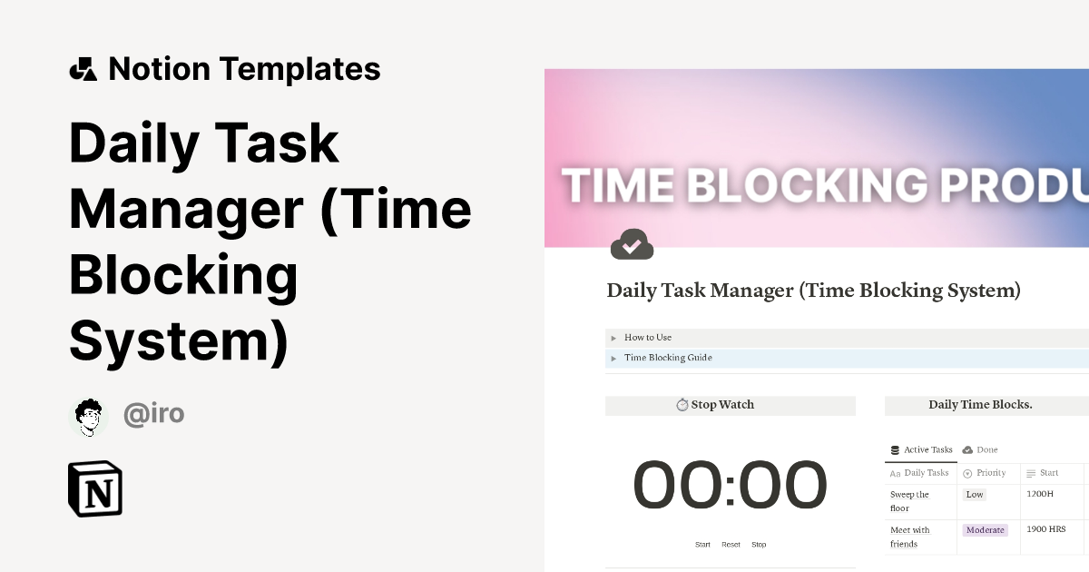 Daily Task Manager (Time Blocking System) Template by Iro Templates ...