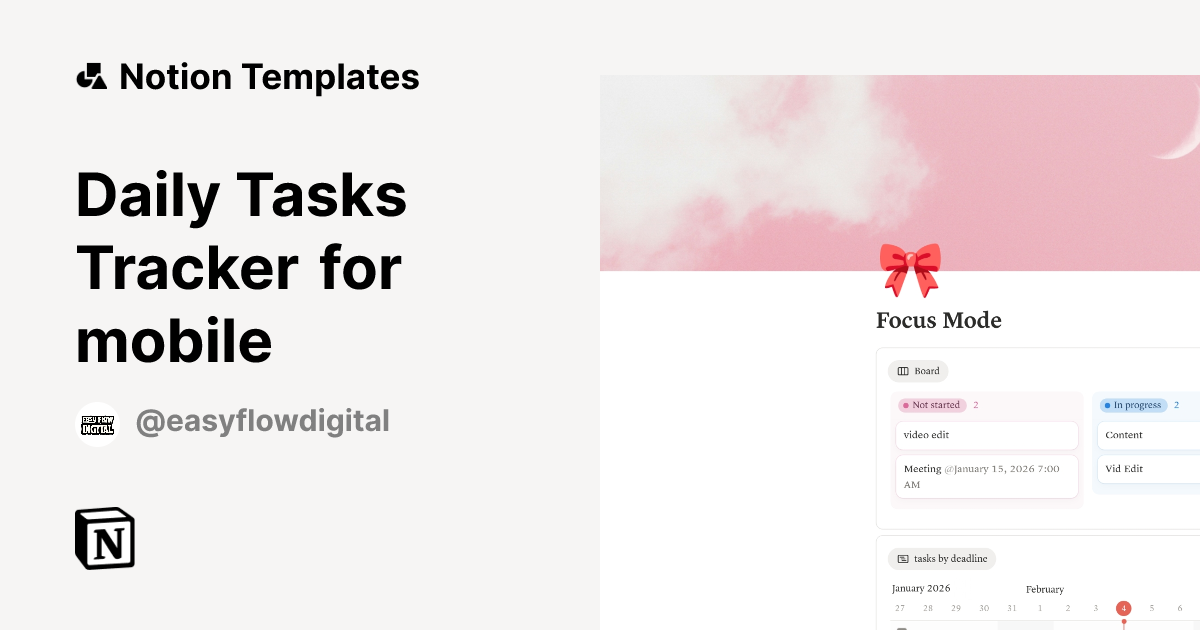 Daily Tasks Tracker for mobile Template | Notion Marketplace