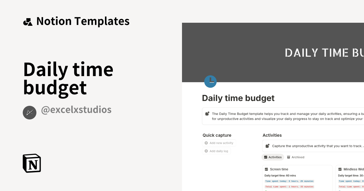 Daily time budget Template by Excel Studios | Notion Marketplace