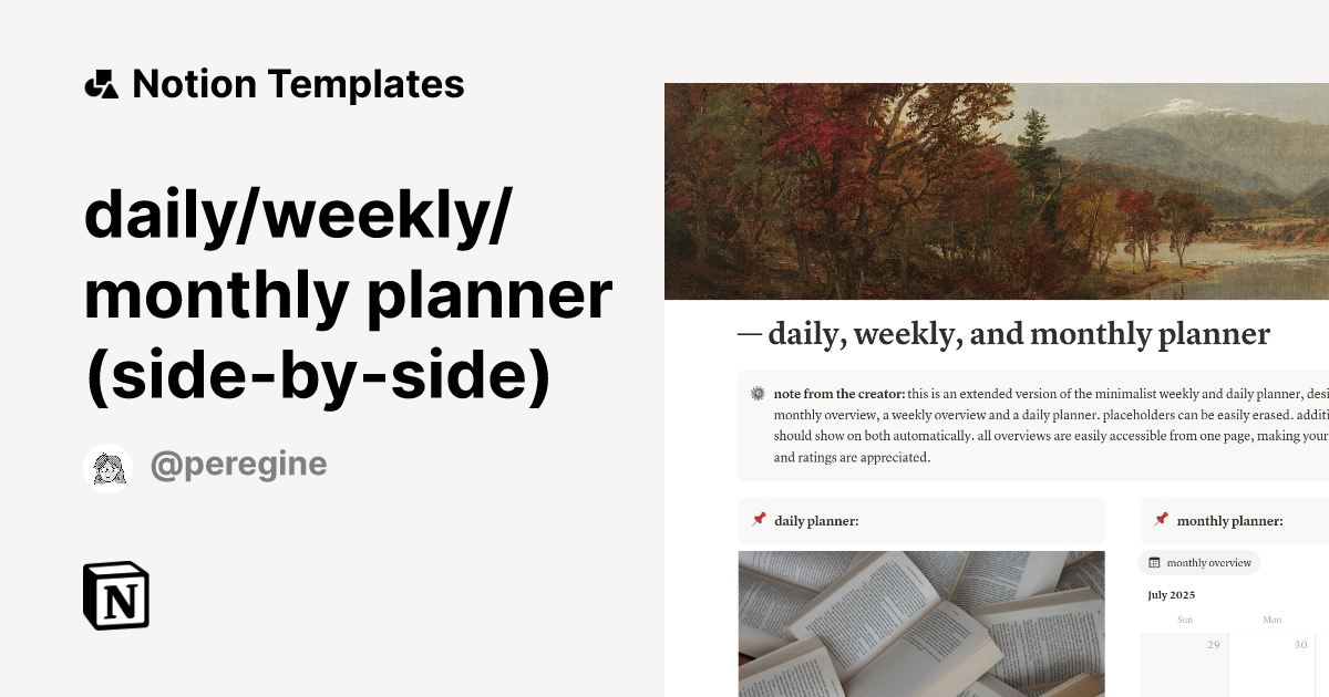 daily/weekly/monthly planner (side-by-side) Template by peregrine | Notion Marketplace