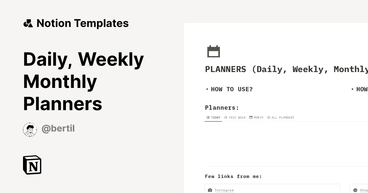 Daily, Weekly Monthly Planners Template | Notion Marketplace