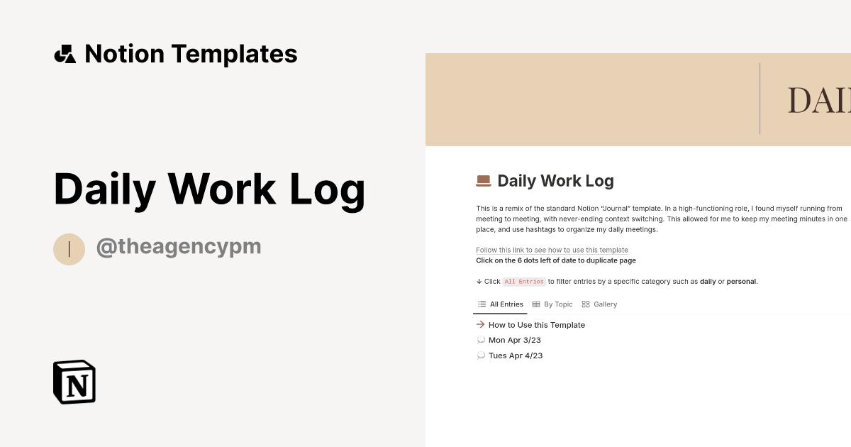 Daily Work Log Template | Notion Marketplace