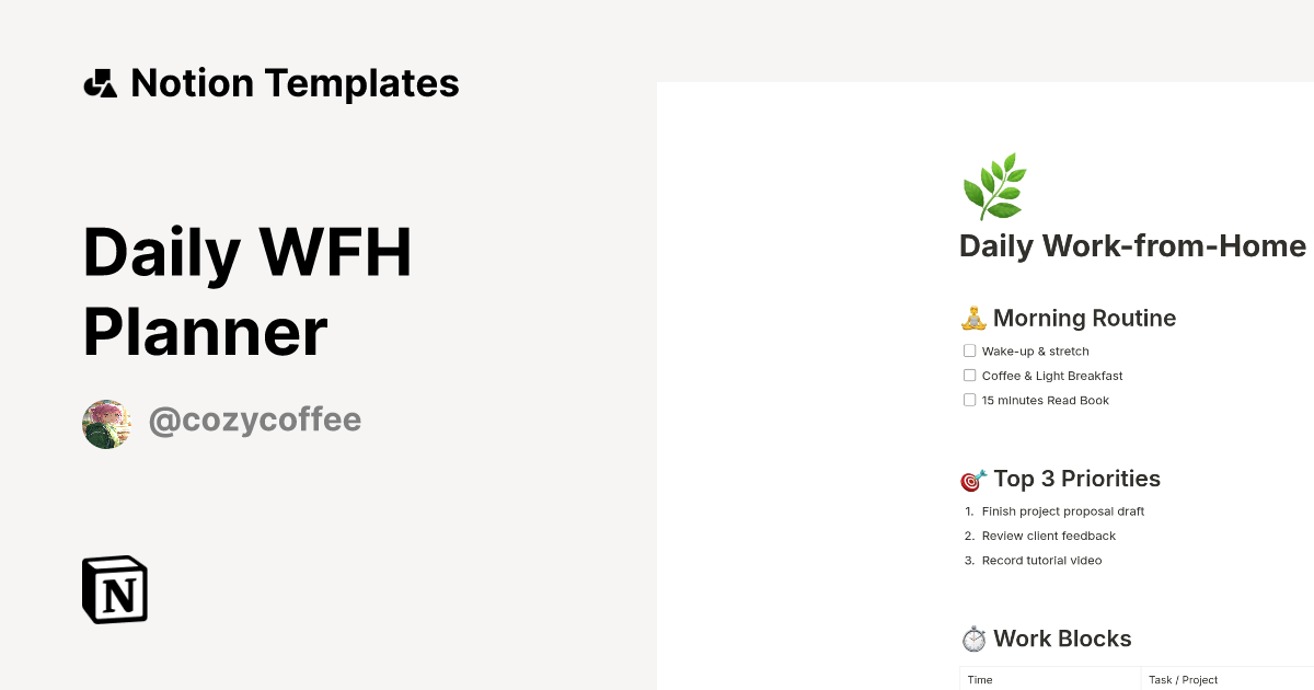 Daily WFH Planner Template | Notion Marketplace