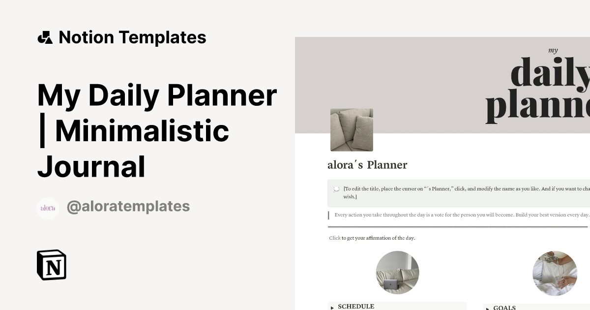 My Daily Planner | Minimalistic Journal Template by alora | Notion ...