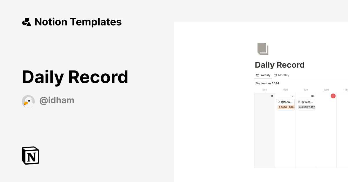 Daily Record Template by Idham | Notion Marketplace
