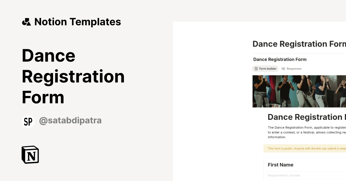 Dance Registration Form Template | Notion Marketplace