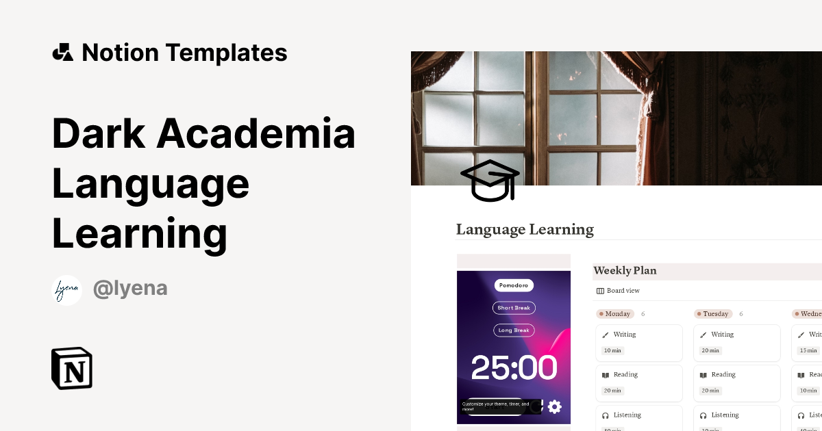 Dark Academia Language Learning Template | Notion Marketplace