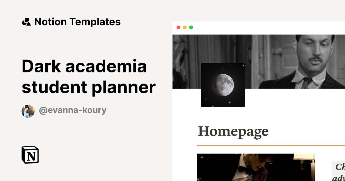 Dark academia student planner Template by Evanna Koury | Notion Marketplace