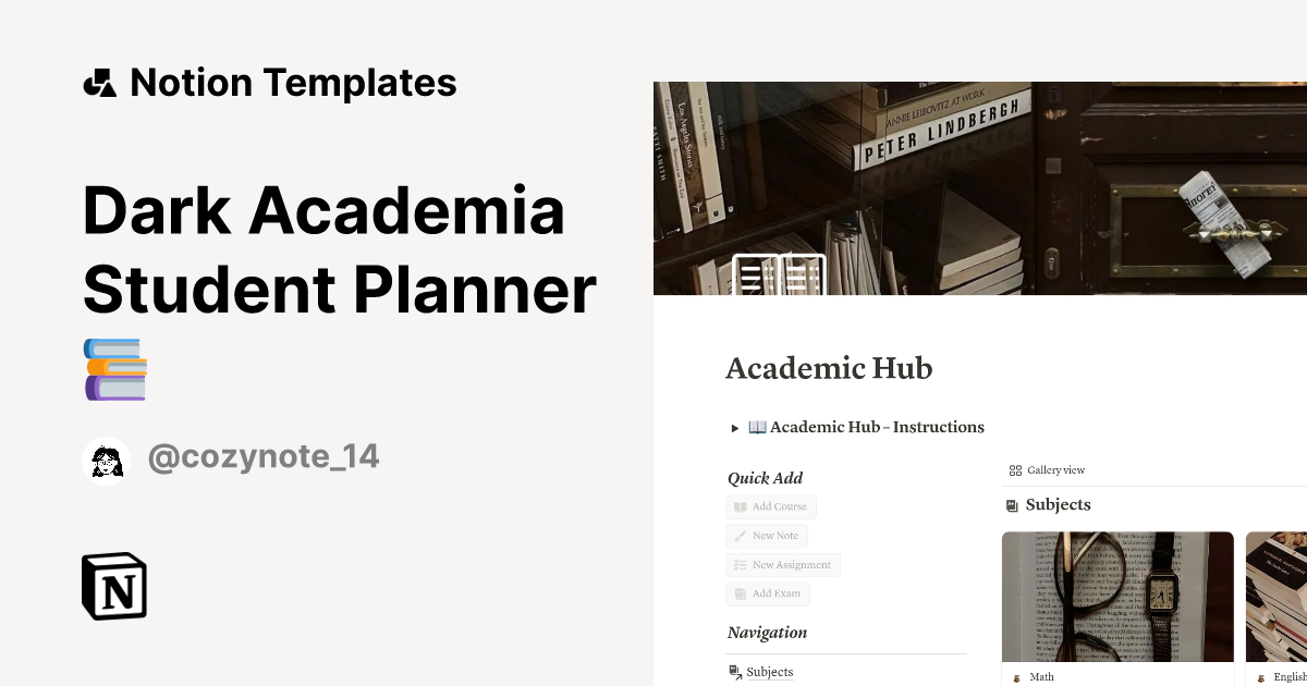 Dark Academia Student Planner📚 Template by Cozy Note | Notion Marketplace