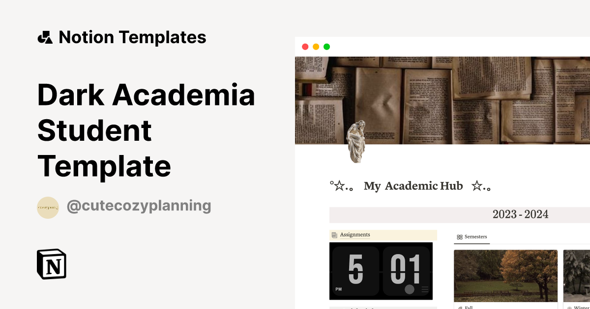 Dark Academia Student Template Template by cutecozyplanning | Notion ...