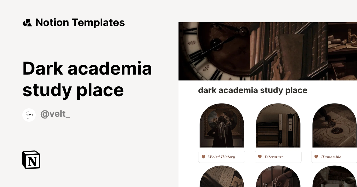 Dark academia study place Template by Velt | Notion Marketplace