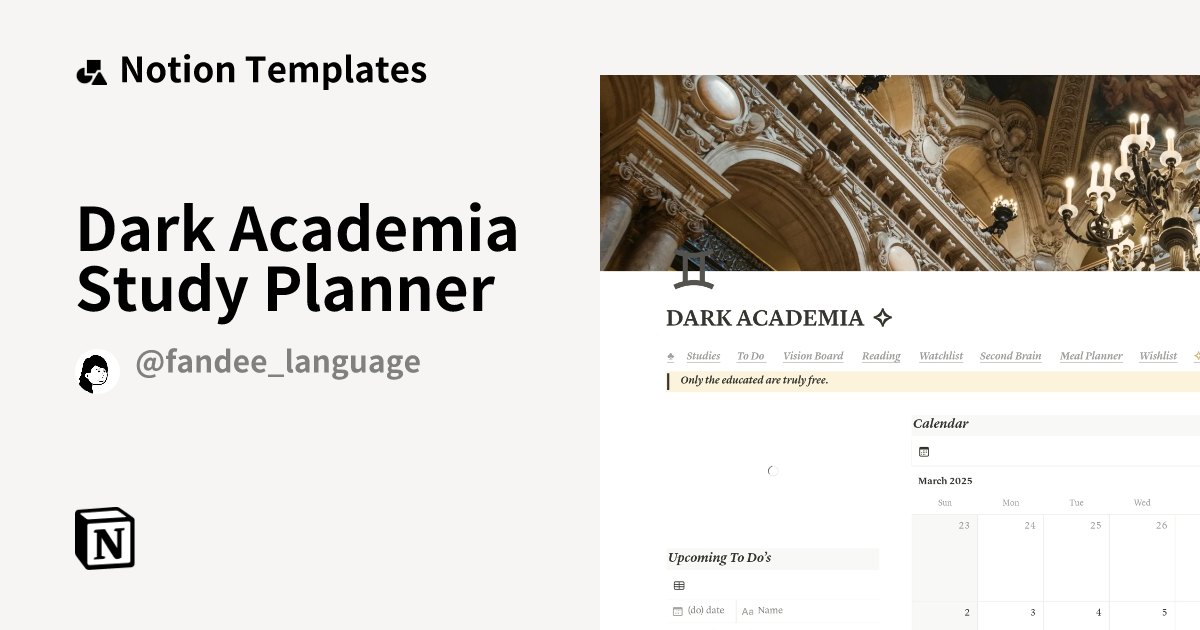 Dark Academia Study Planner Template by fandee | Notion Marketplace