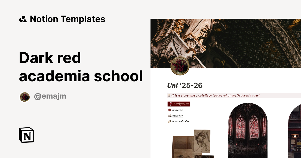 Dark red academia school Template by Elliot J-M | Notion Marketplace